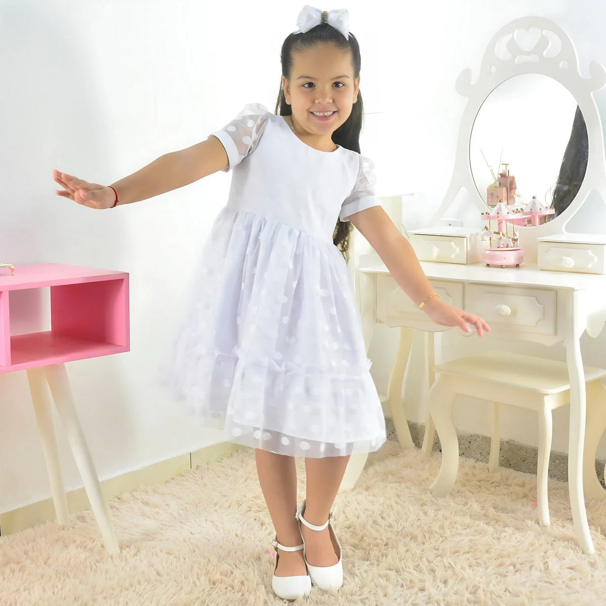 Children’s White Tulle Poá Dress | Elegant Attire for Special Occasions ...